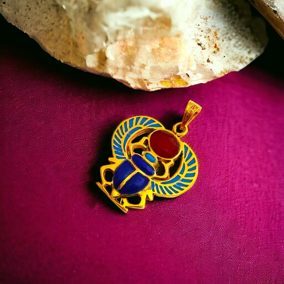 Gold Scarab Lapis Necklace, Egyptian Pendant for Men & Women - Etsy