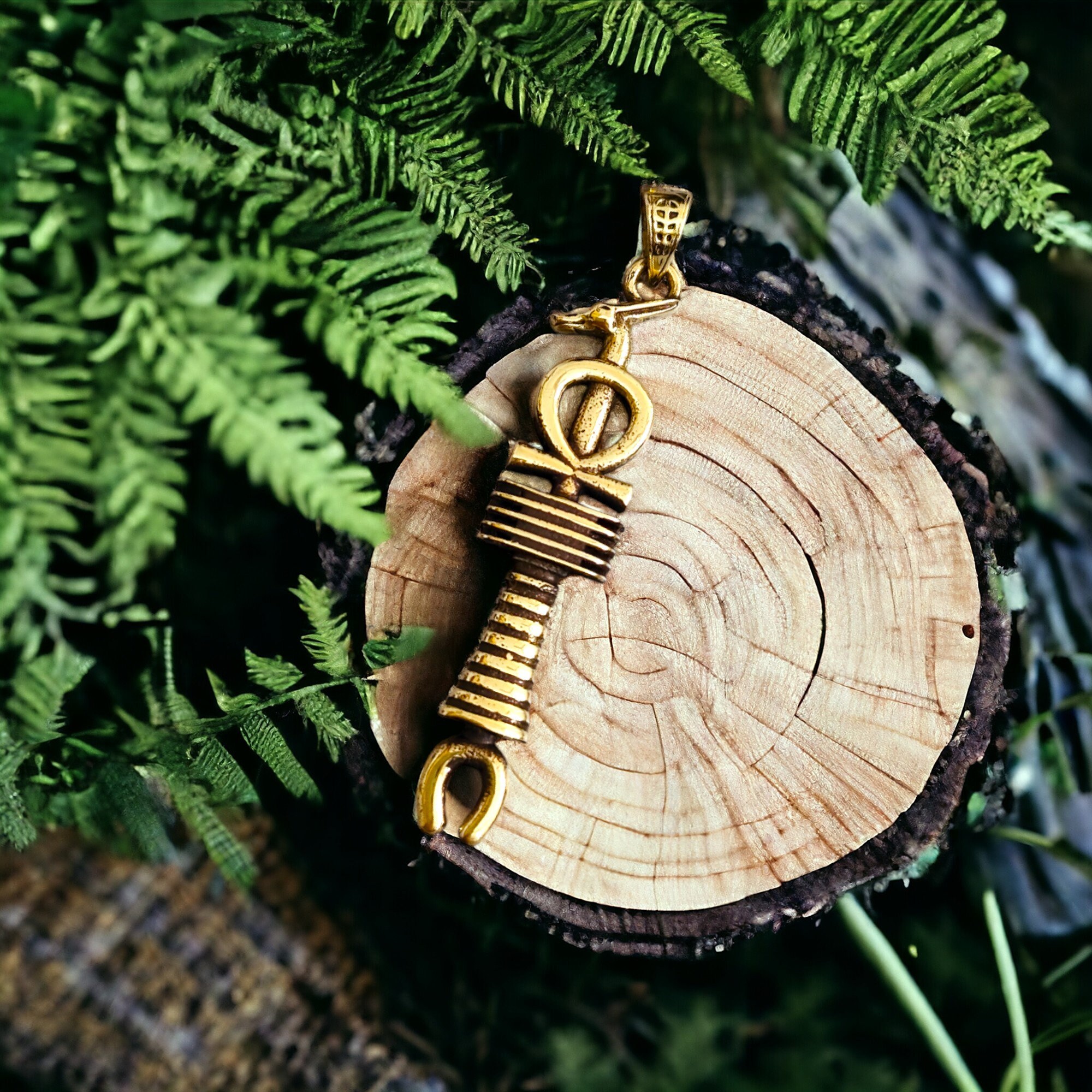 Gold Was Scepter Ankh Djed Pillar Complex Pendant, Egyptian Jewelry ...