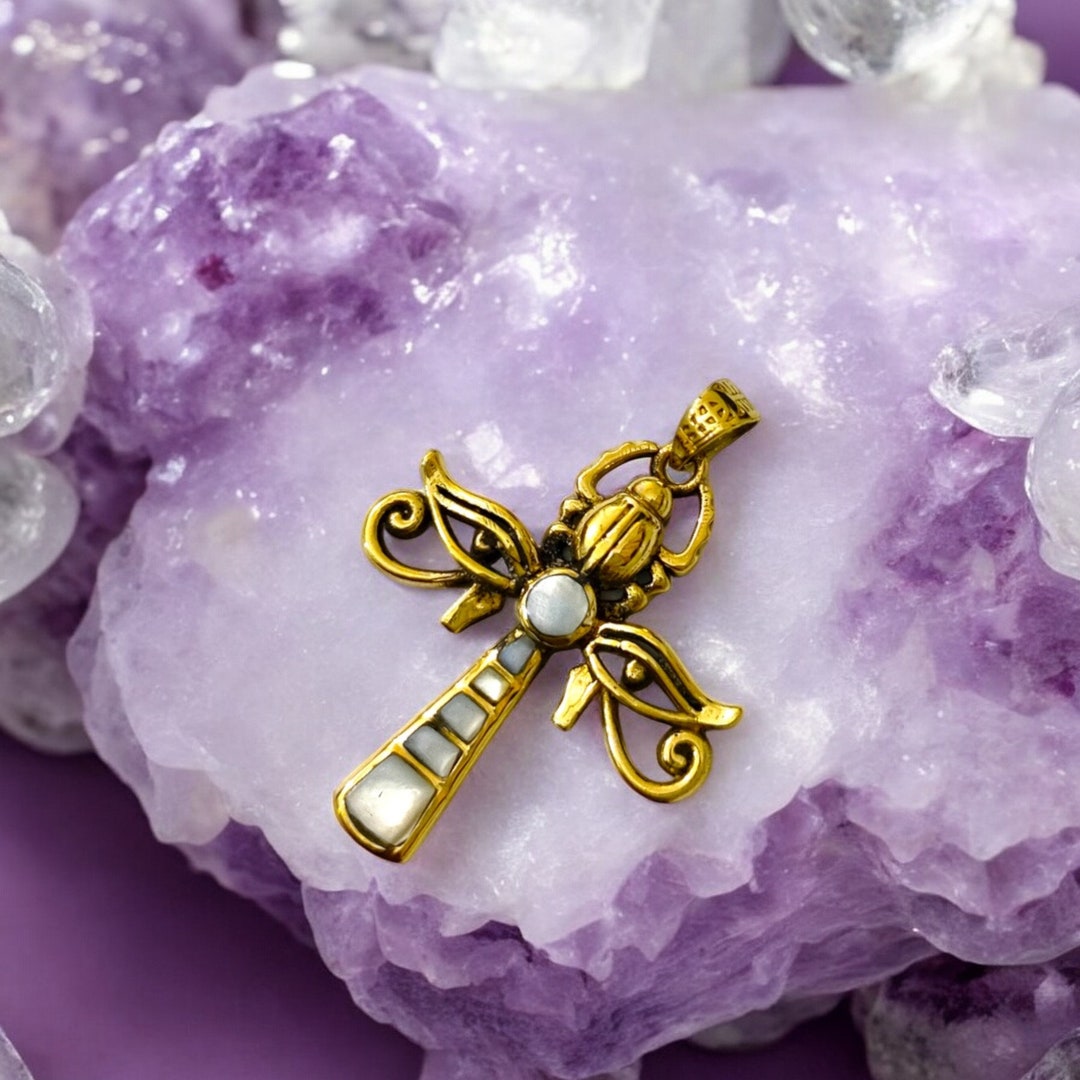 Gold Ankh Eye Scarab Pendant – Egyptian Revival Necklace Gift for Him ...