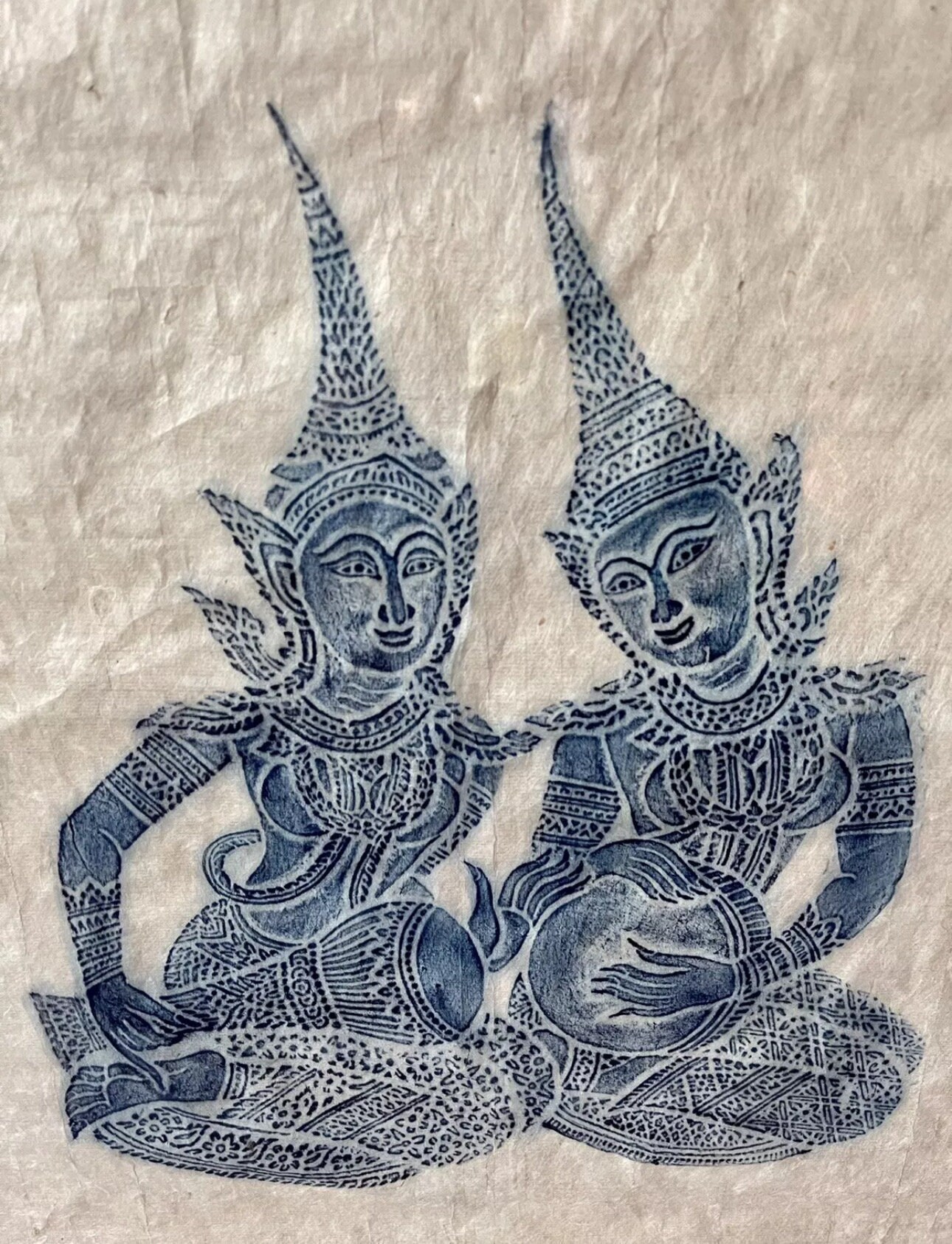 Mid Century Blue Thai Temple Rubbing Rice Paper Art Buddha - Etsy
