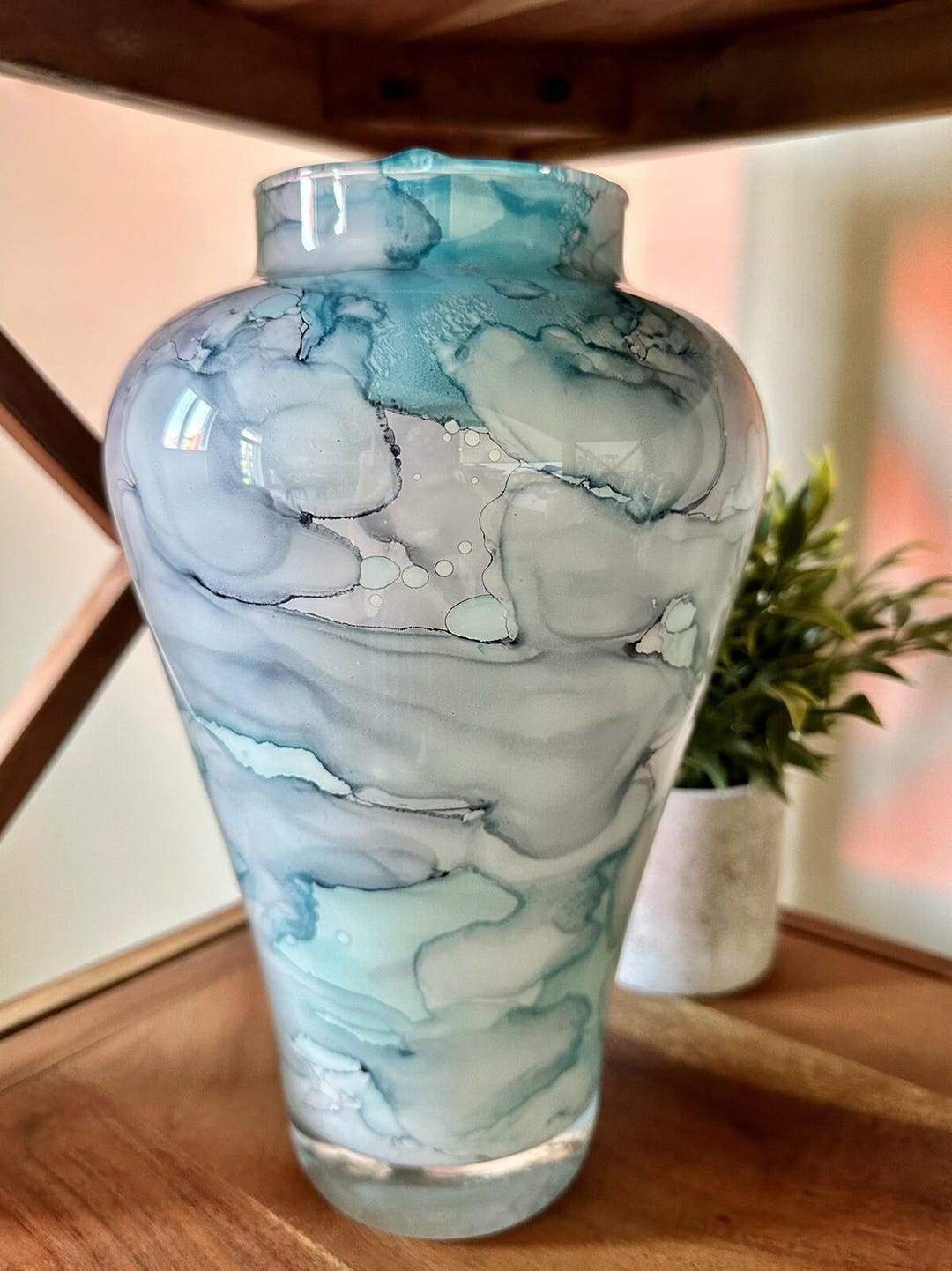 Beautiful Aqua Blue Ink Blot Splatter Vase Tall Unique Tie Dye Art ...