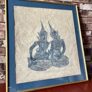 Mid Century Blue Thai Temple Rubbing Rice Paper Art Buddha - Etsy