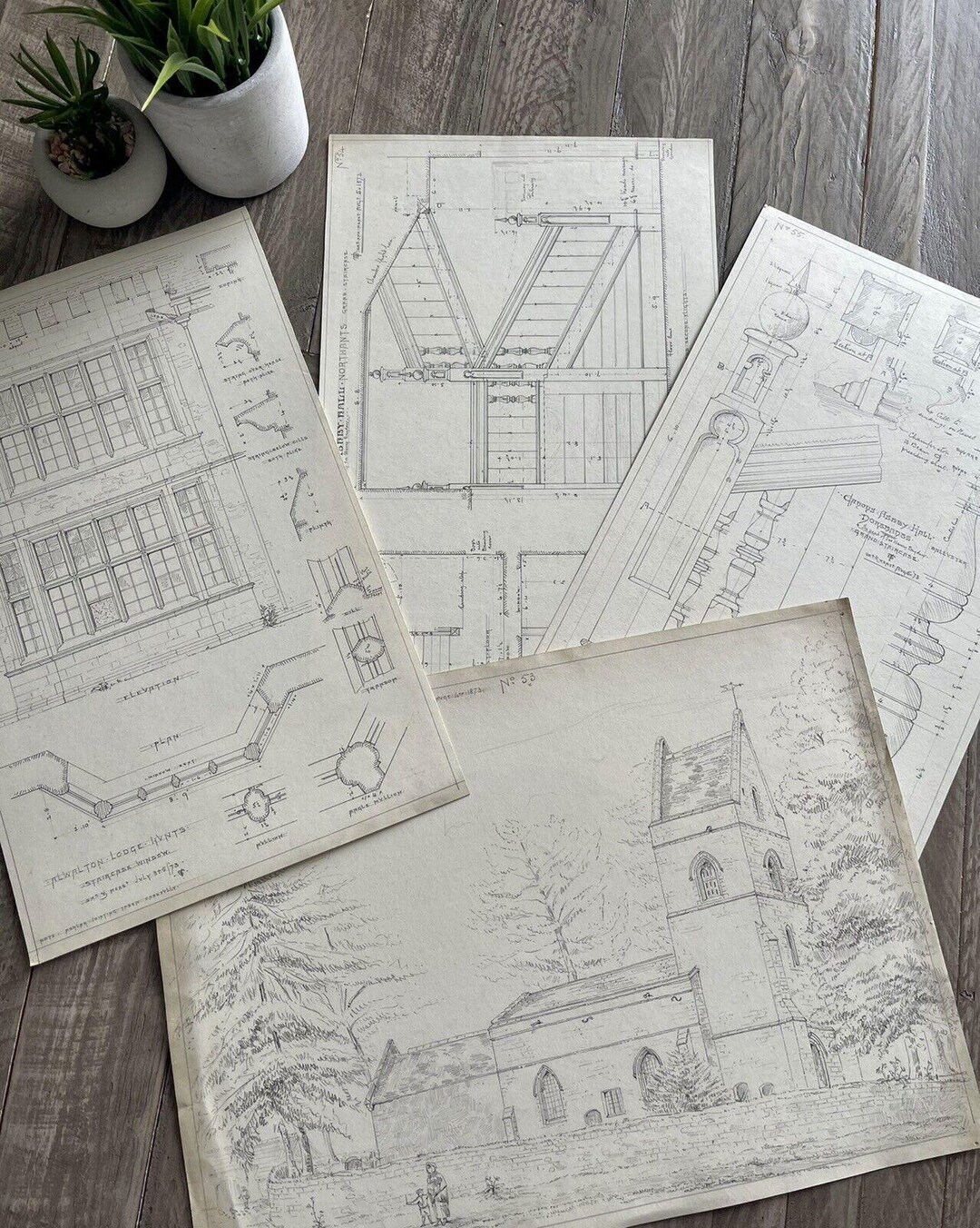 Thomas Garrat English Architect Pencil Drawing Northants Churches ...