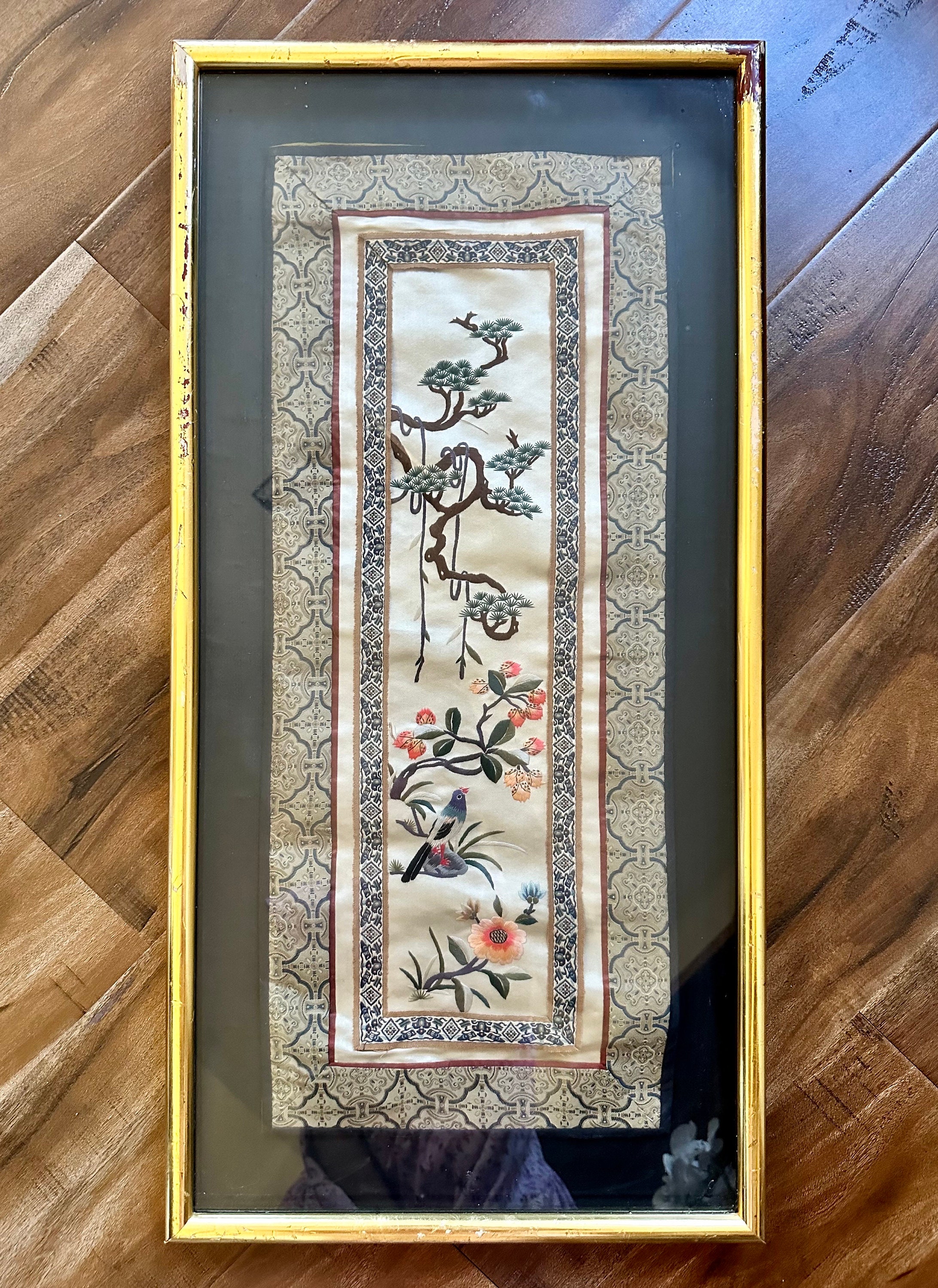 Vintage Chinese Silk Embroidered Panel Framed - Etsy