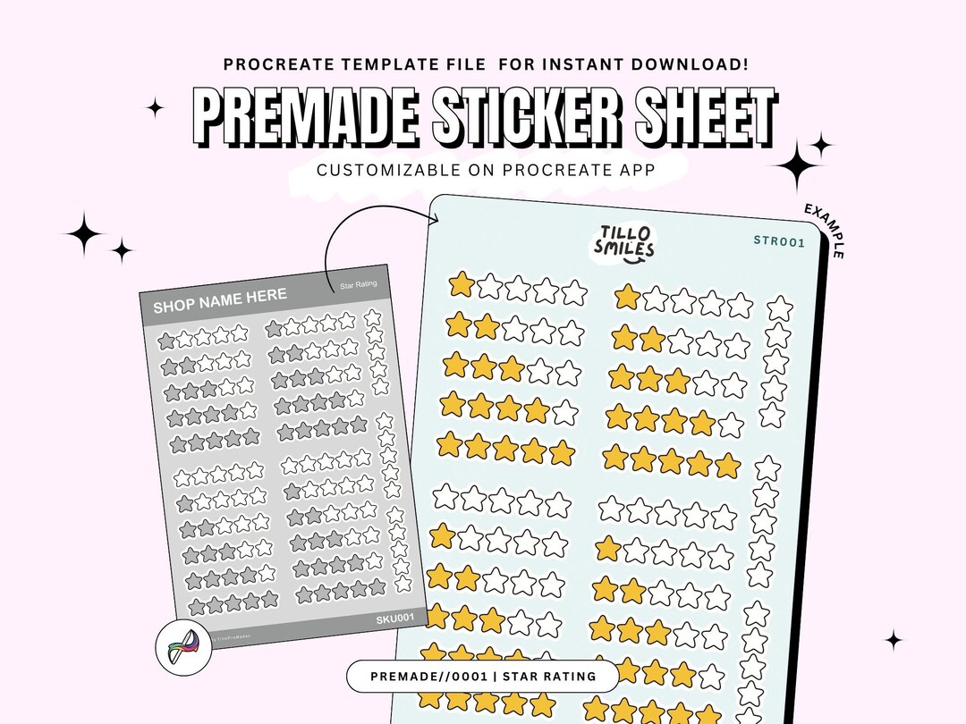 Premade Sticker Sheet Printable, Sticker Sheet Template Procreate File ...