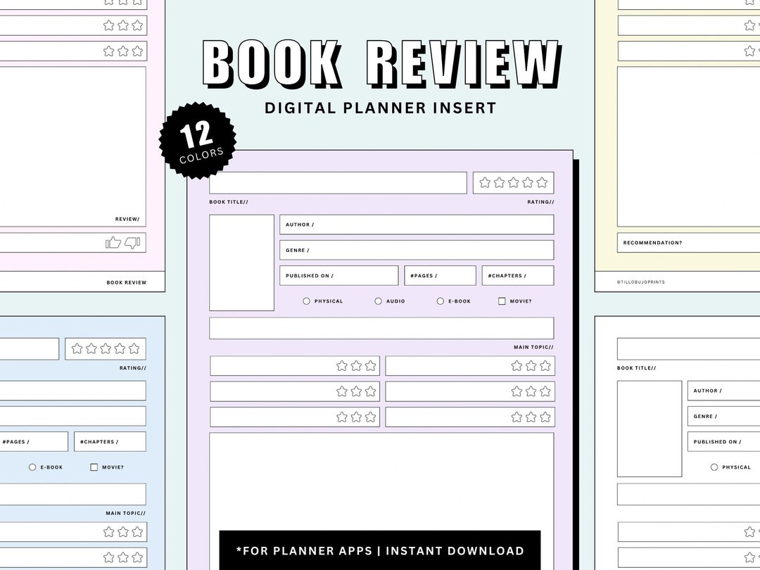 Book Review Template Insert, Digital Planner Insert, Goodnotes Planner ...