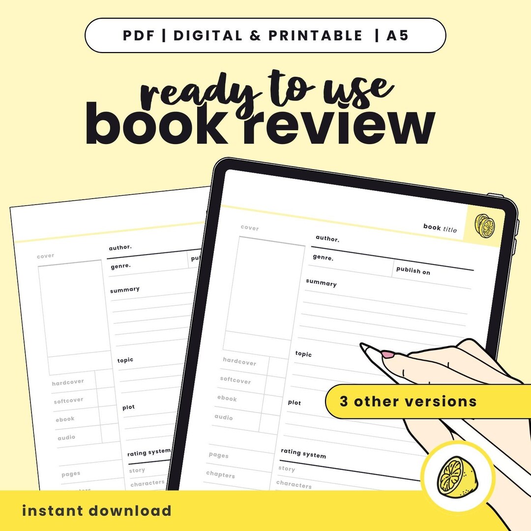 Digital Book Review Template, Book Clubs, A5 Reading Journal Single ...