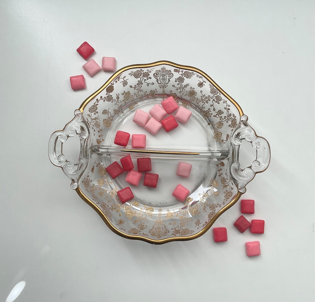 Vintage Glass Divided Candy Dish With Gold Trim and Floral Accents ...