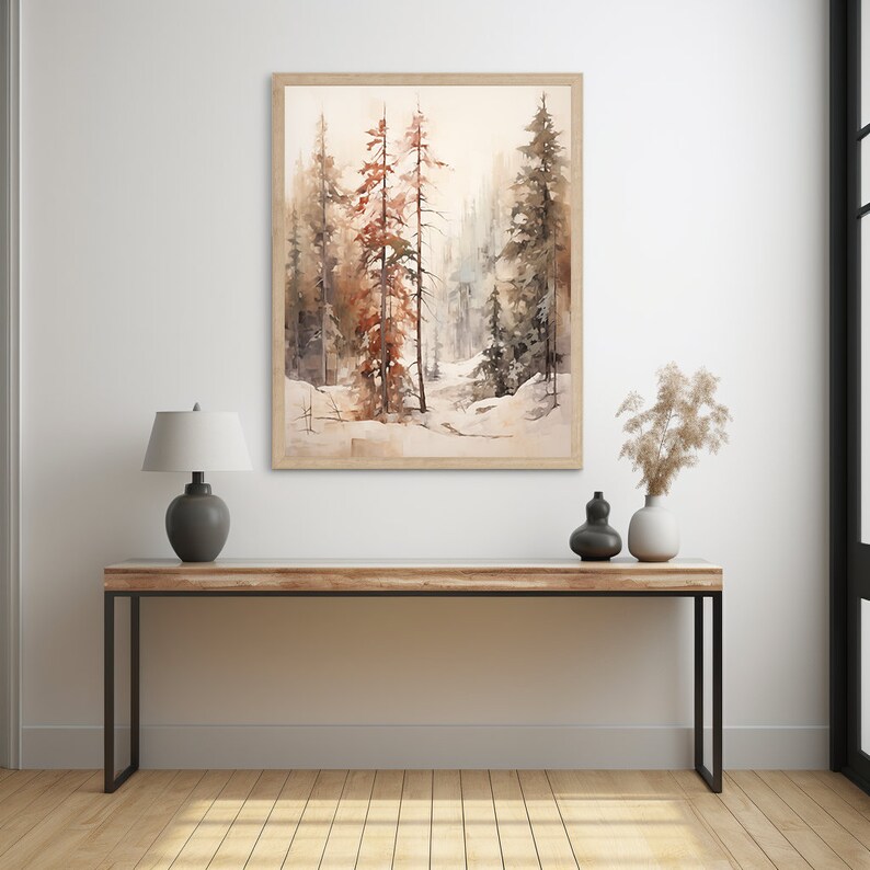 Pine Trees in the Snow Modern Contemporary Abstract Wall Art Painting ...