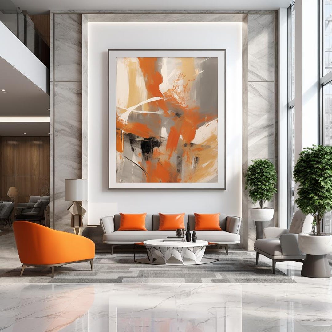 Taupe, Orange, Yellow, and Beige Modern Contemporary Abstract Wall Art ...