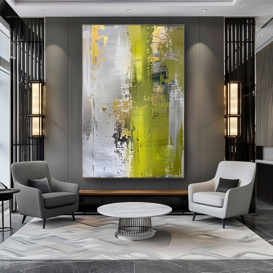 Lime Green Abstract Art Print: Modern Silver Painting (digital Download ...