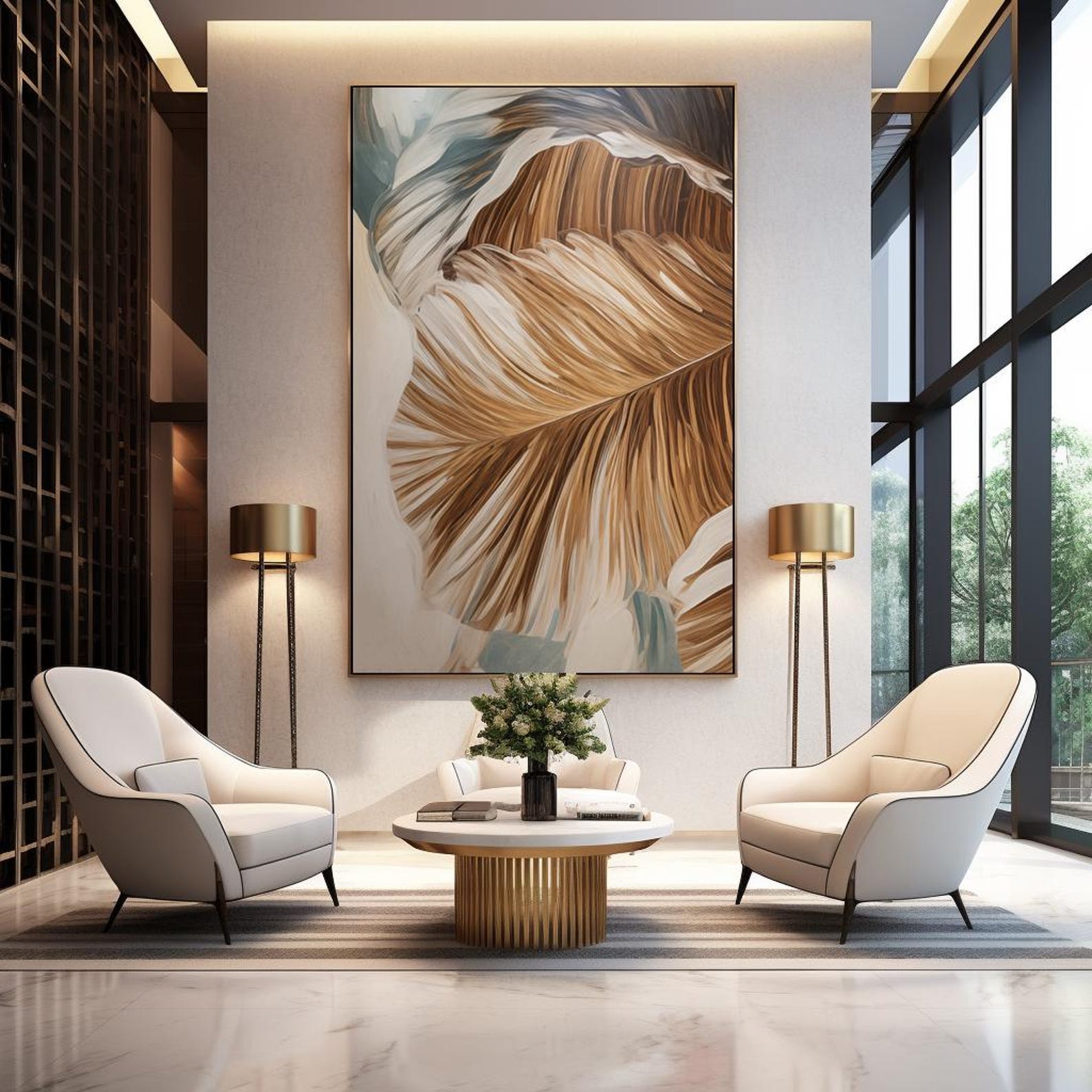 Palm Fronds in Brown and Aqua Modern Contemporary Abstract Wall Art ...