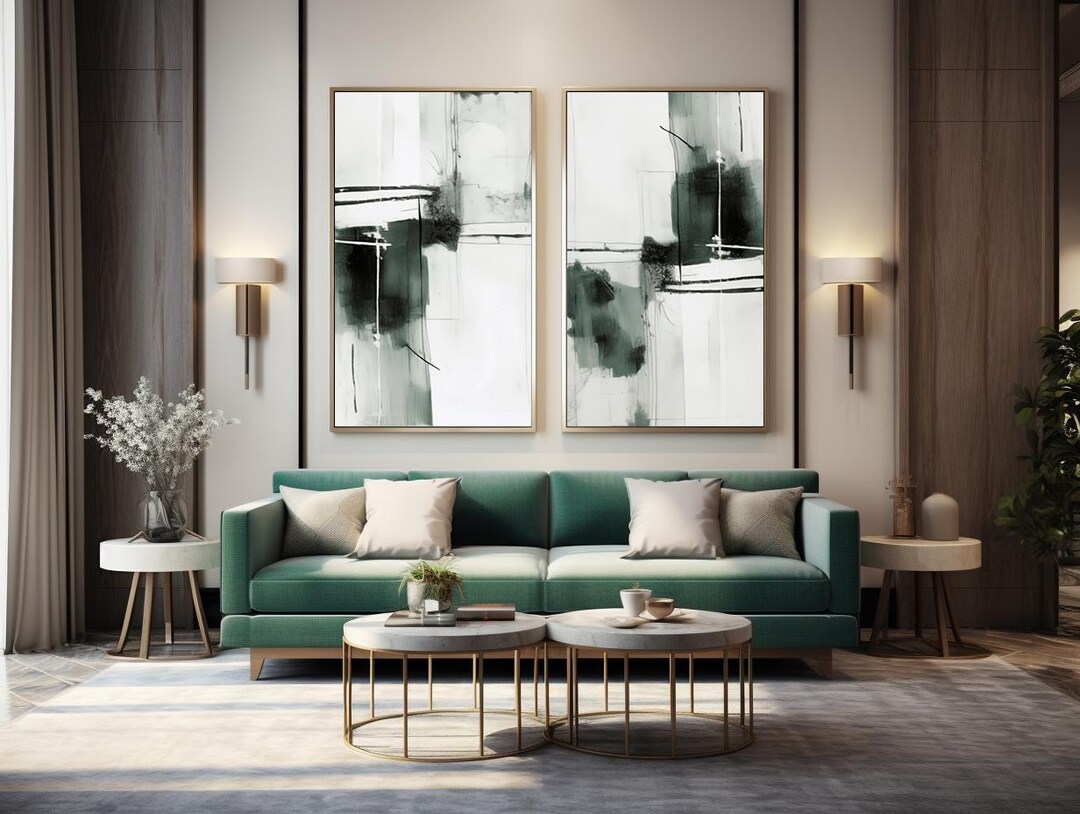 Muted Jade Green and White Modern Contemporary Abstract Wall Art ...