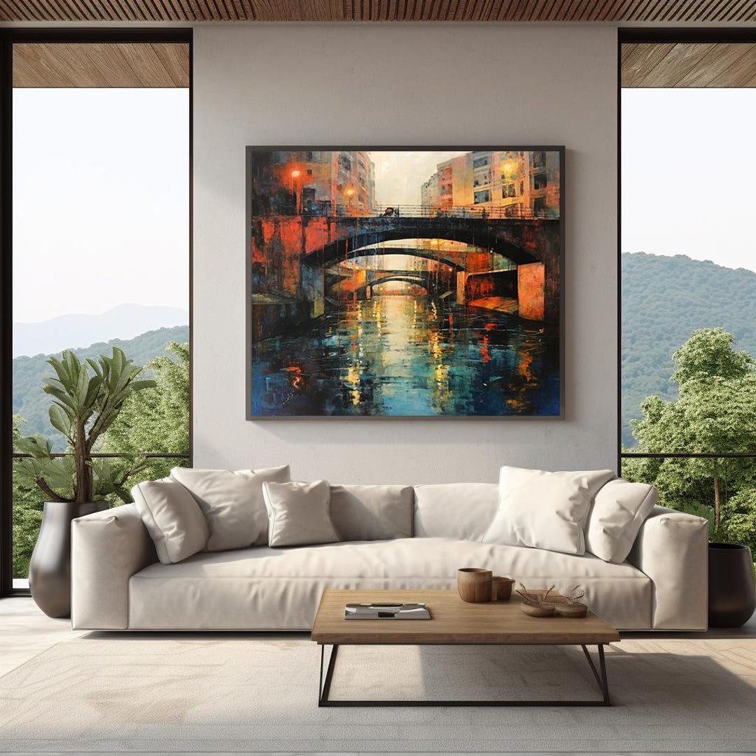 Bridge Over Water Modern Contemporary Abstract Wall Art Painting ...