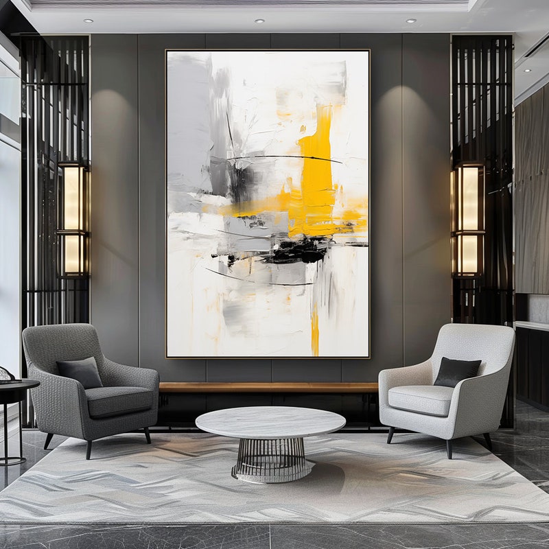 Yellow Grey Painting - Etsy