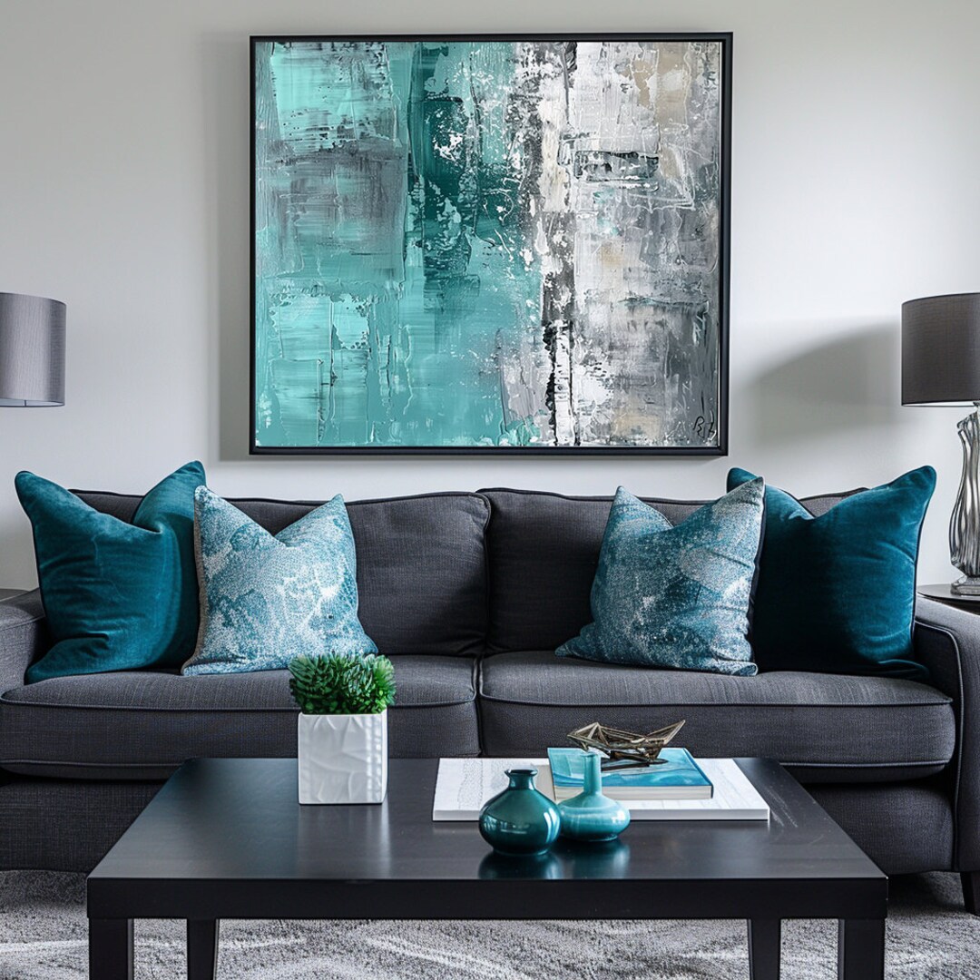 Turquoise and Gray Contemporary Abstract Wall Art Digital Download for ...