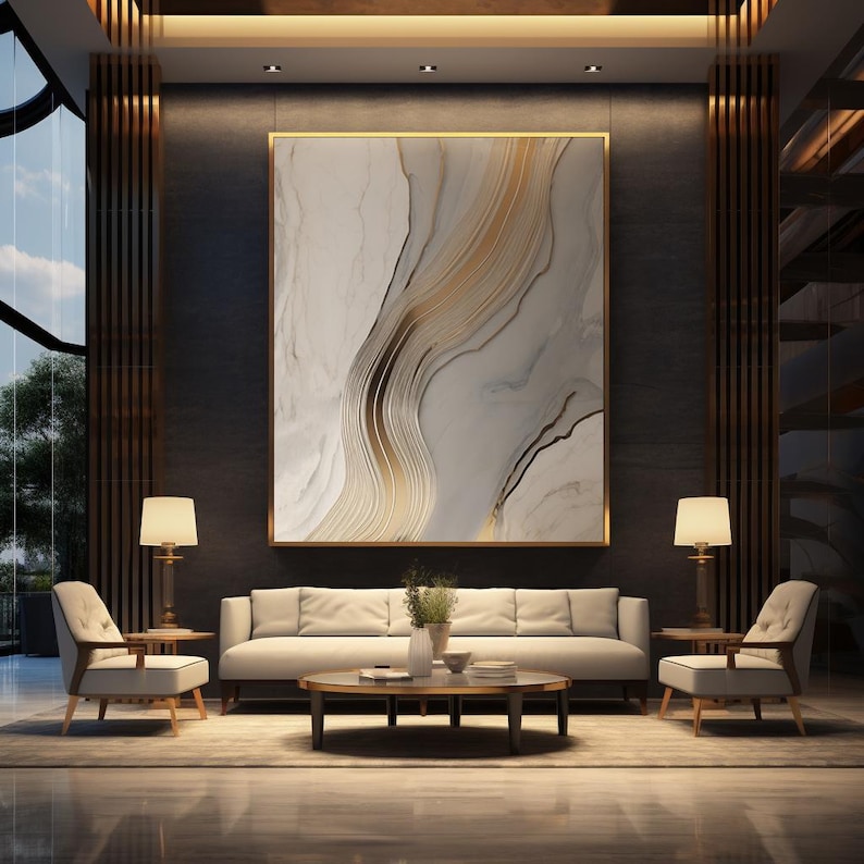 Gold Marble Abstract Art Print: Modern Gray & White Painting (digital ...