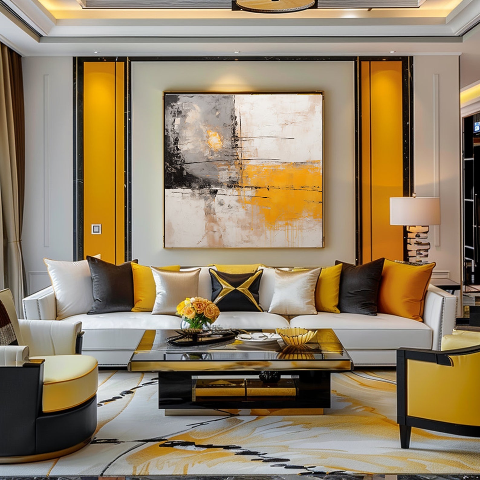 Yellow, Black, and Gray Contemporary Abstract Wall Art Digital Download ...