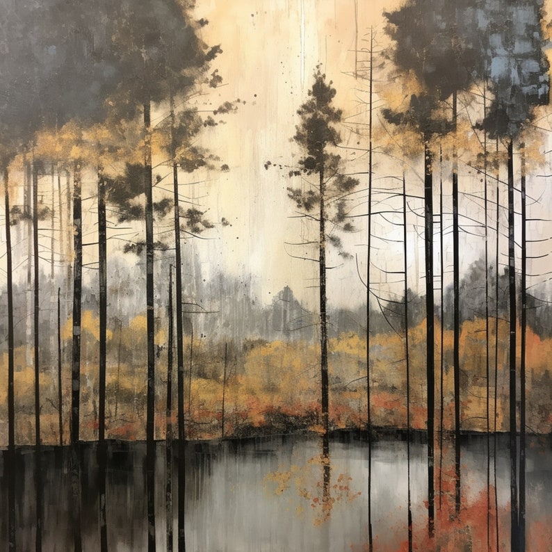 Trees in Nature Modern Abstract Wall Art Gold and Neutral Tones. - Etsy