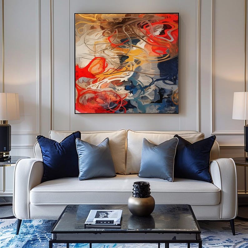 Modern Abstract Wall Art: Red, Blue & Brown Multicolored Painting ...
