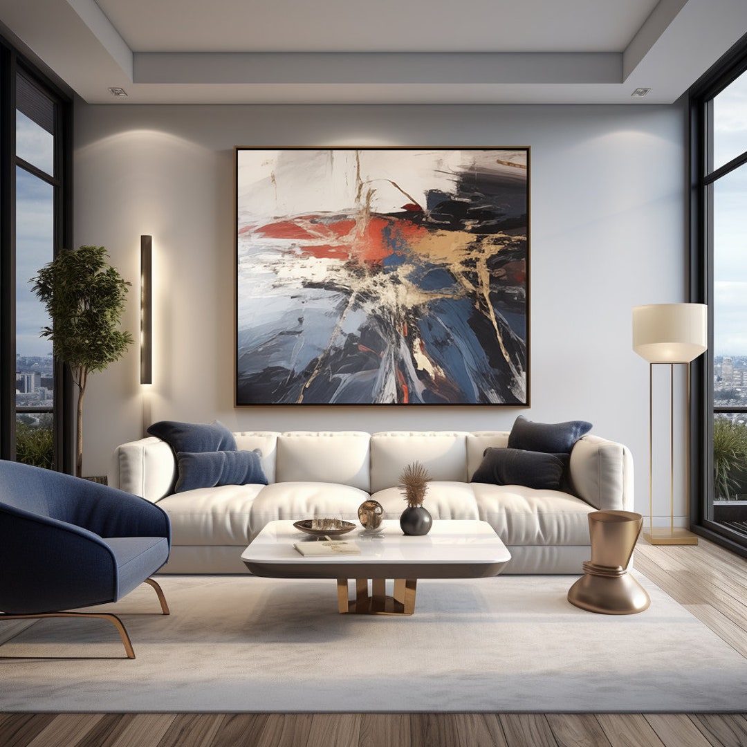 Rust, Blue, and Gold Modern Contemporary Abstract Wall Art Painting ...