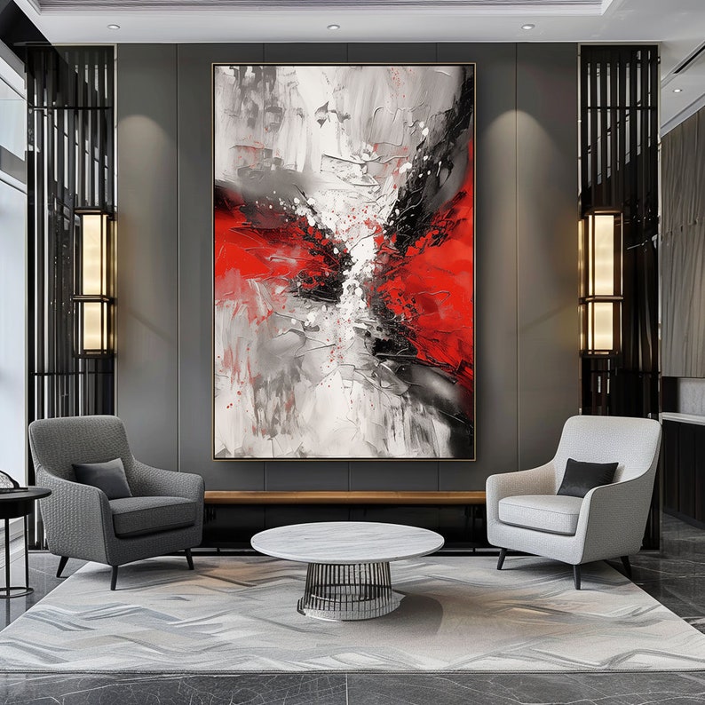 Black, Gray, Red, and White Modern Contemporary Abstract Wall Art ...