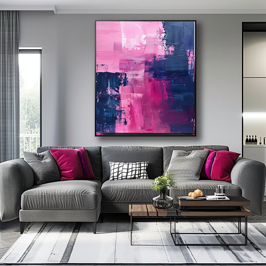 Magenta and Navy Blue Contemporary Abstract Wall Art Digital Download ...