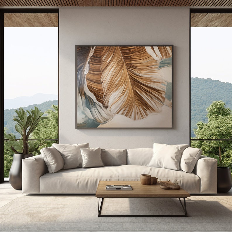 Palm Fronds in Brown and Aqua Modern Contemporary Abstract Wall Art ...