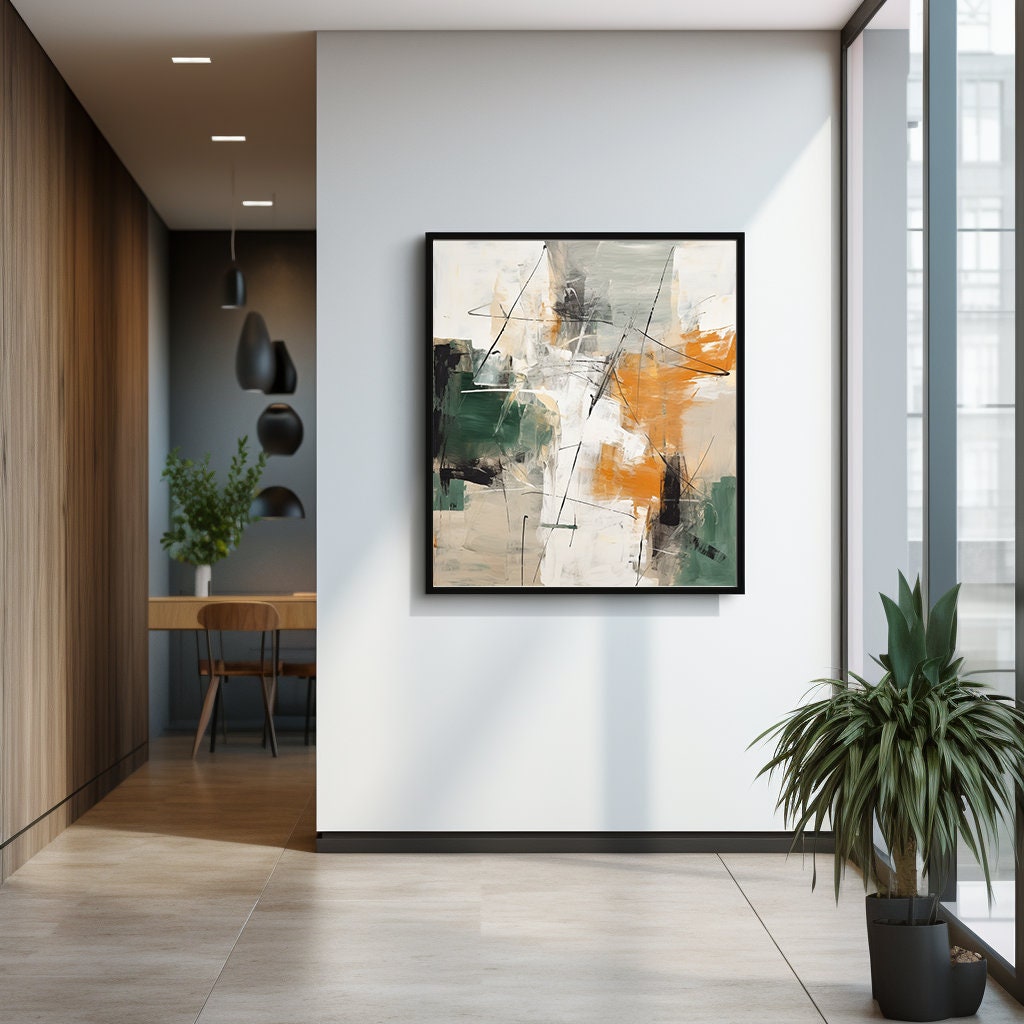 Green, Orange, and White Modern Contemporary Abstract Wall Art Painting ...