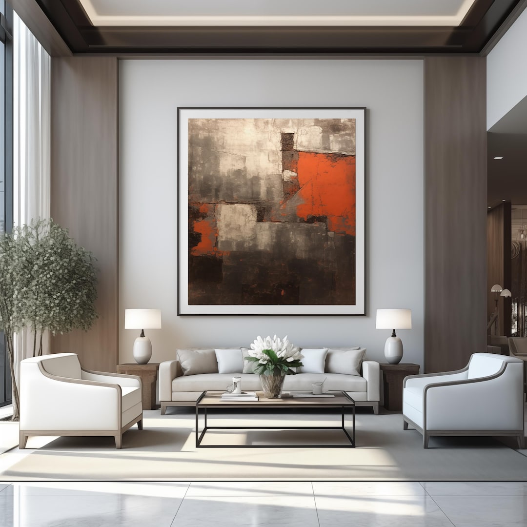 Orange, Charcoal Gray, Taupe, and Beige Modern Contemporary Abstract ...