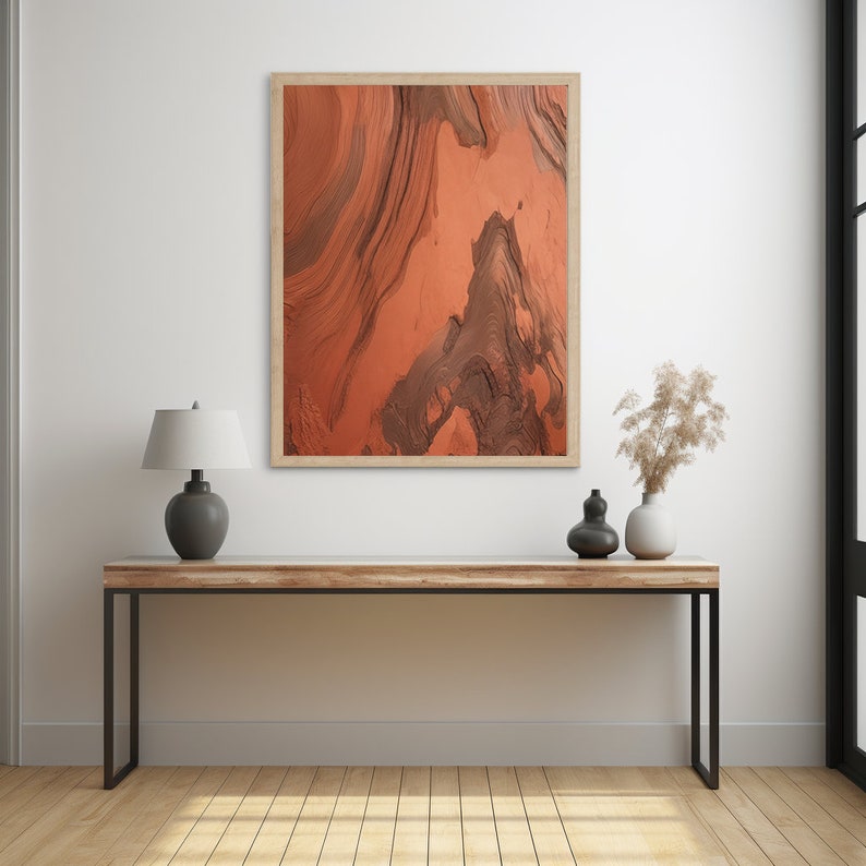 Rust Brick Red Modern Contemporary Abstract Wall Art Painting Digital ...