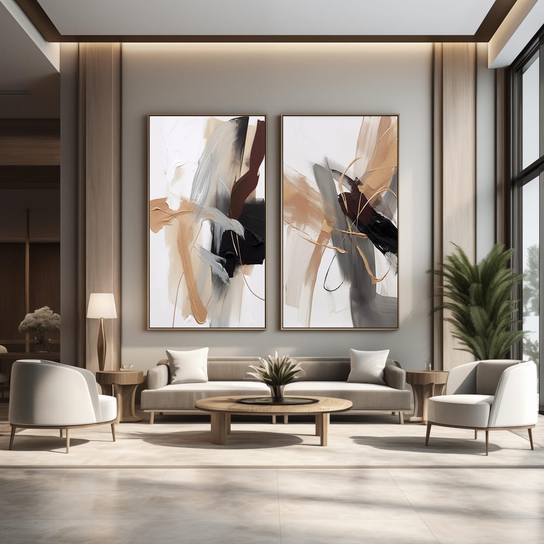 Modern Abstract Digital Art Print: Camel Tan, Gray, Black & Brown - Set ...