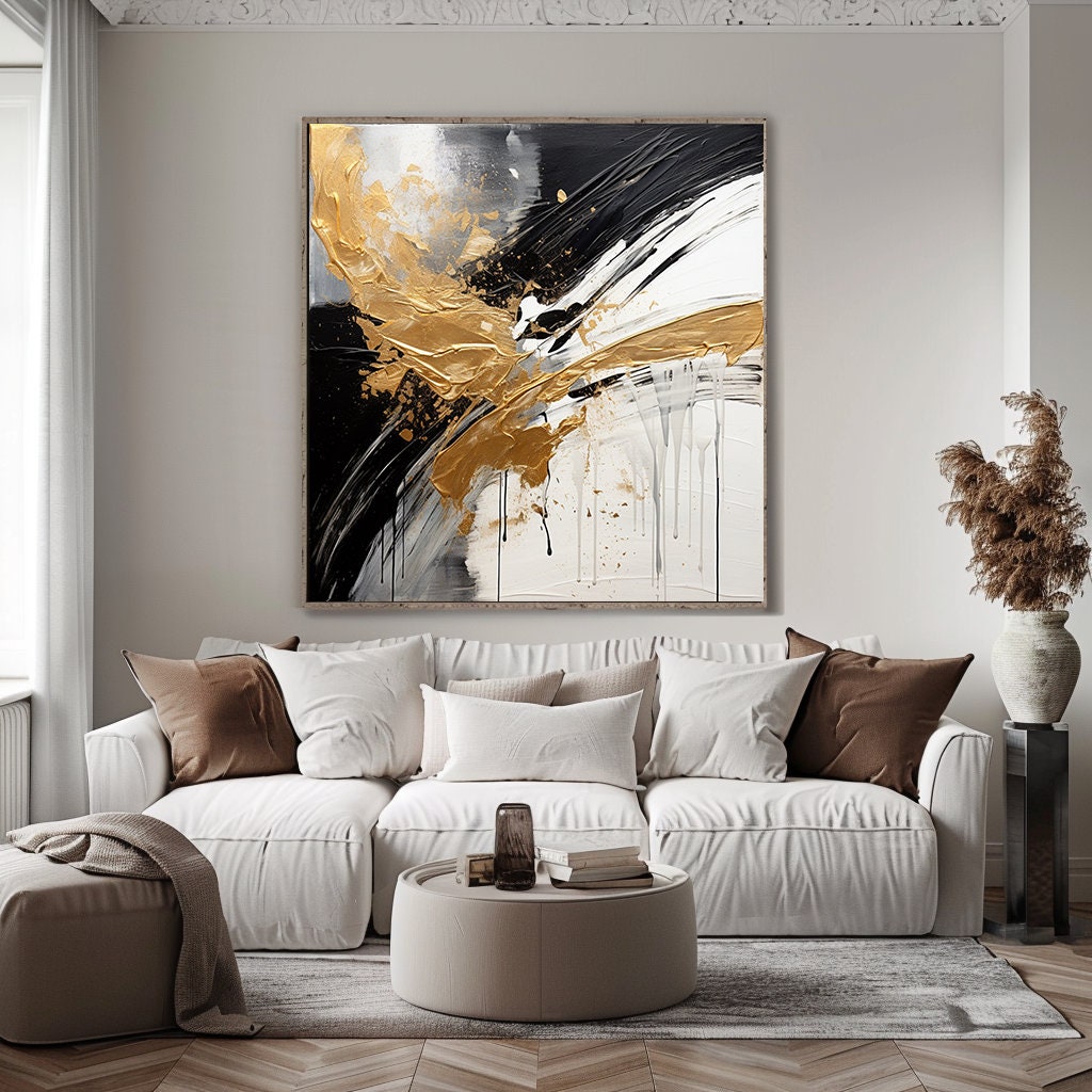 Black and Gold Modern Contemporary Abstract Wall Art Painting Digital ...