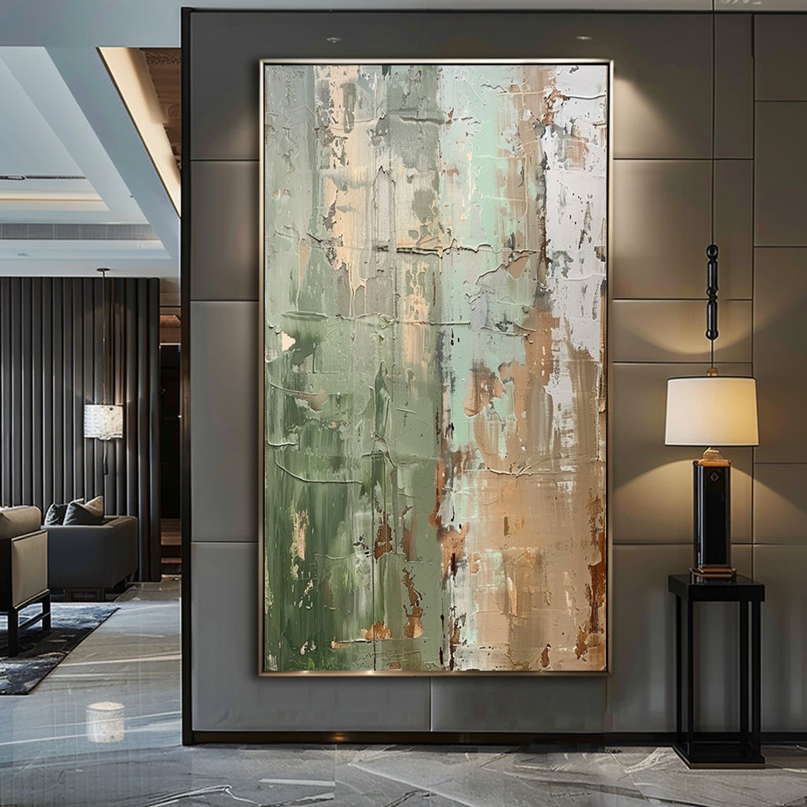 Green, Tan, and White Modern Contemporary Abstract Wall Art Painting ...
