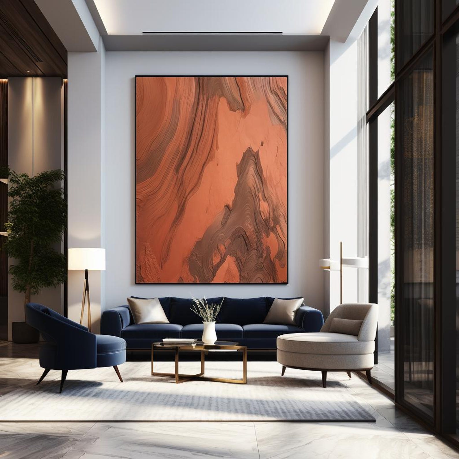 Rust Brick Red Modern Contemporary Abstract Wall Art Painting Digital ...