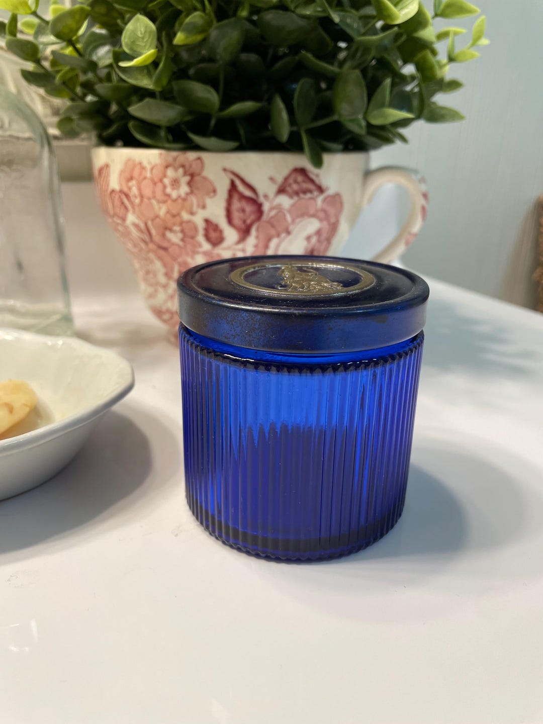 Vintage Cobalt Blue Glass Avon Jar With Lid. Lovely for a Vanity or ...