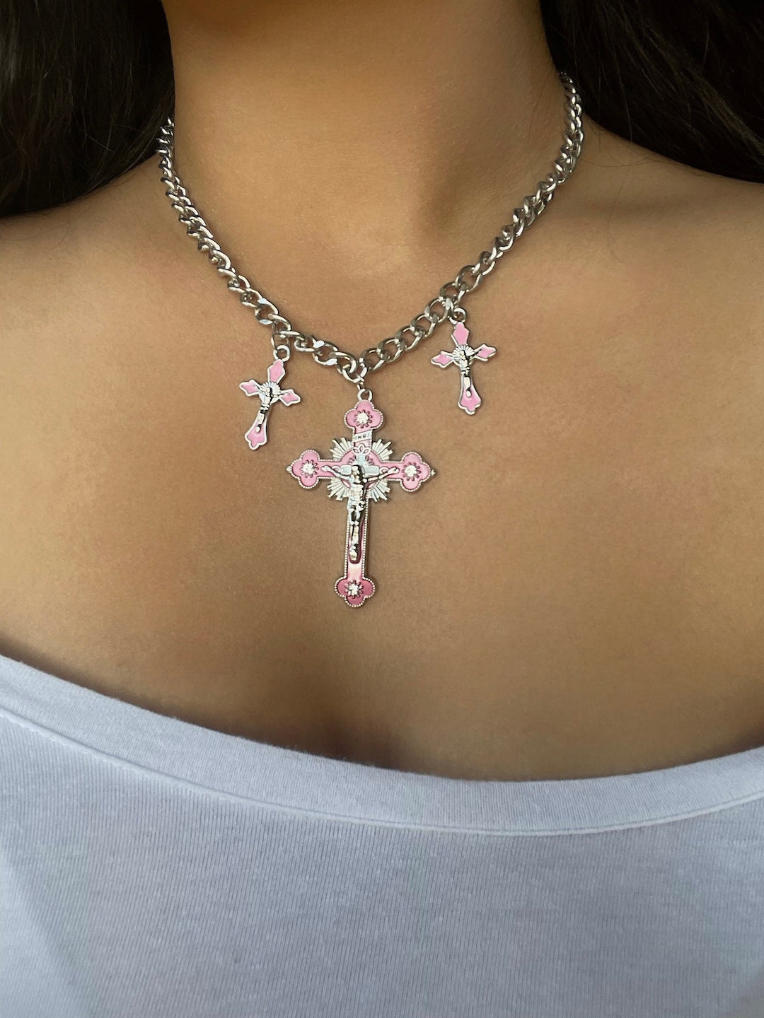 Pink Cross Pendant Chain | Stainless Steel | Fashionable Pink Cross ...