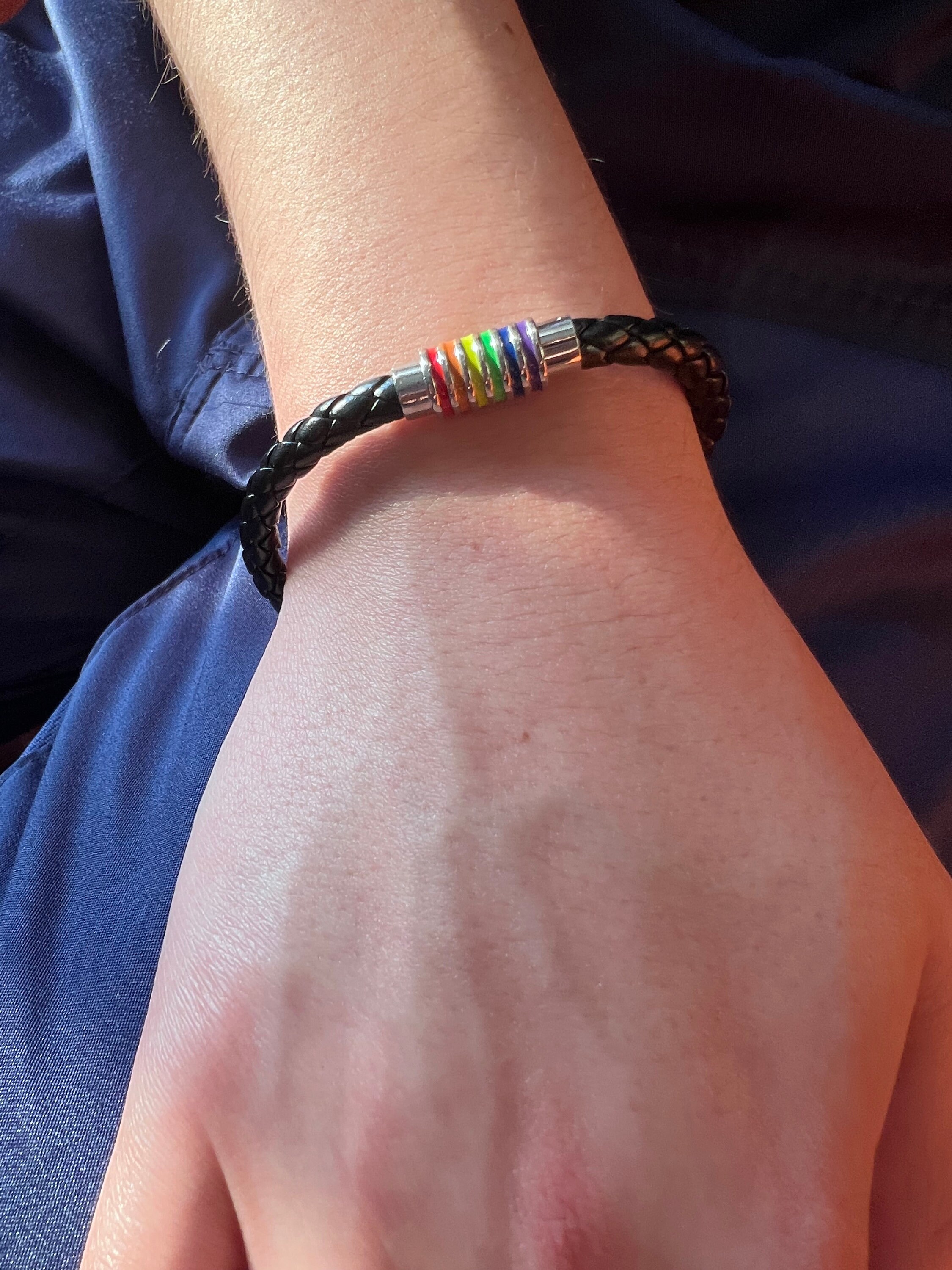 Rainbow | Pride Bracelet | Black Leather Braided Pride Bracelet ...