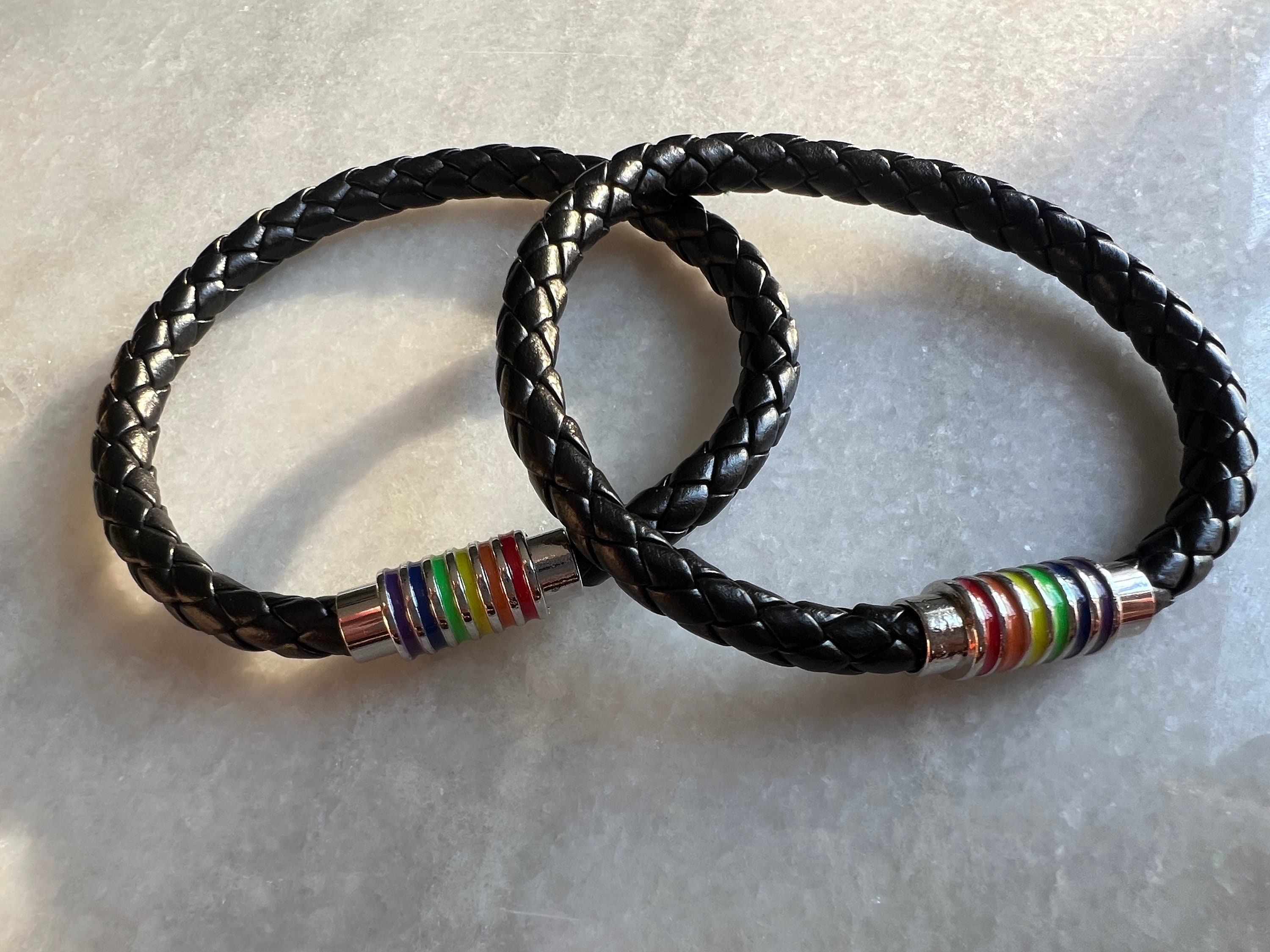 Rainbow | Pride Bracelet | Black Leather Braided Pride Bracelet ...