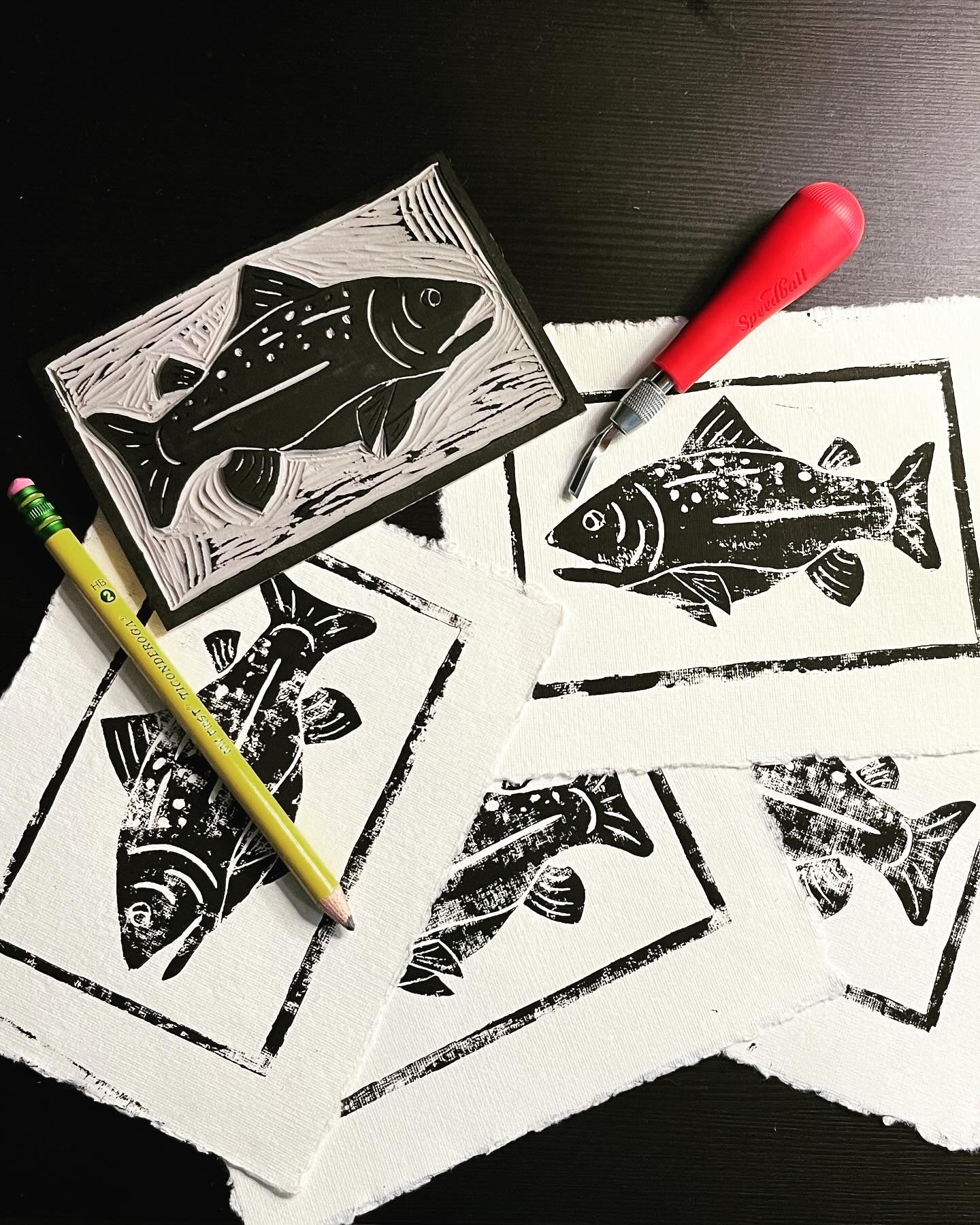 Original Black and White Fish Linoleum Print - Etsy
