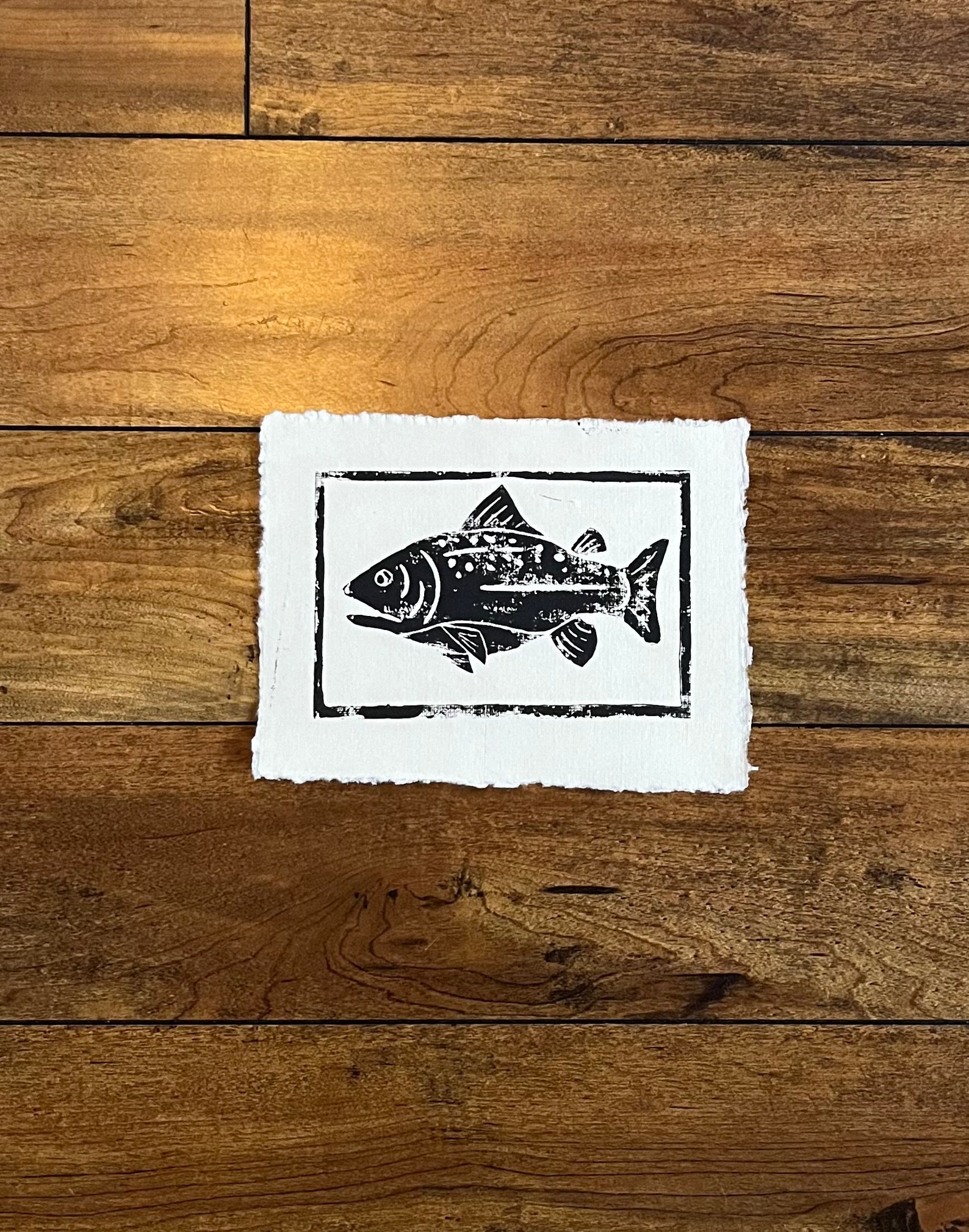 Original Black and White Fish Linoleum Print - Etsy