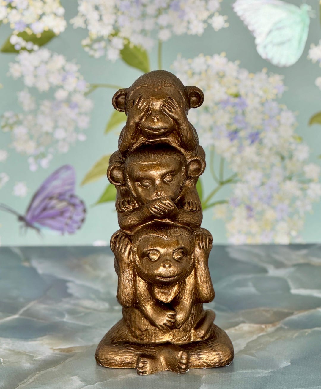 Monkey Statue- See No, Speak No, Hear No Evil Stacked Monkeys- Handmade ...