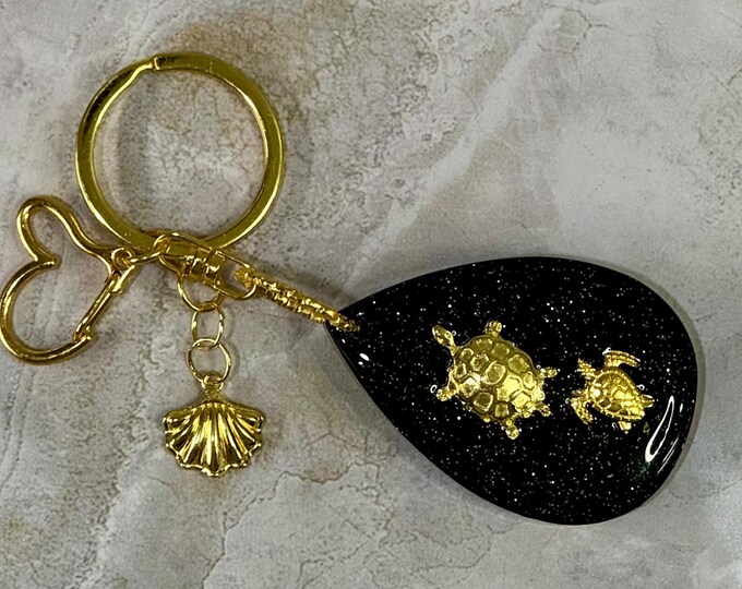 Sea Turtles Keychain/purse Charm- Black With Hint of Gold Sparkle, Gold ...