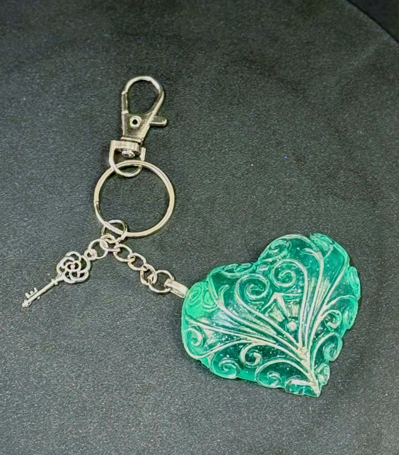 Teal and Silver Large Heart Keychain/purse Charm- Handmade From Resin ...