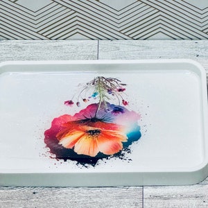 White Decorative Tray With A Beautiful and Colorful Flower Decorative ...