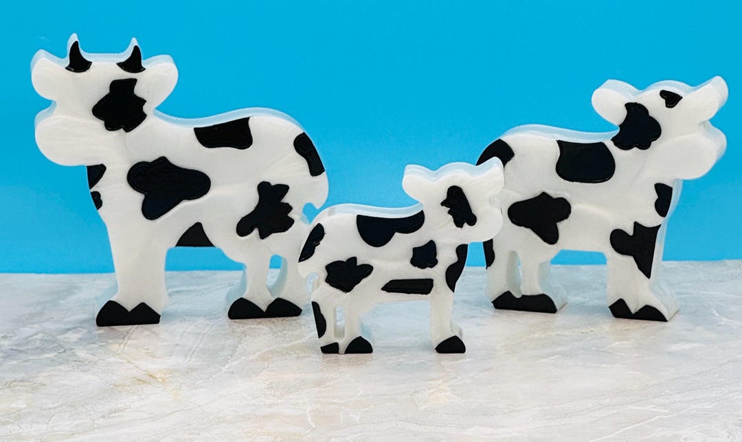 Adorable Cows- Black and Creamy White-three Piece Set-handmade Resin ...