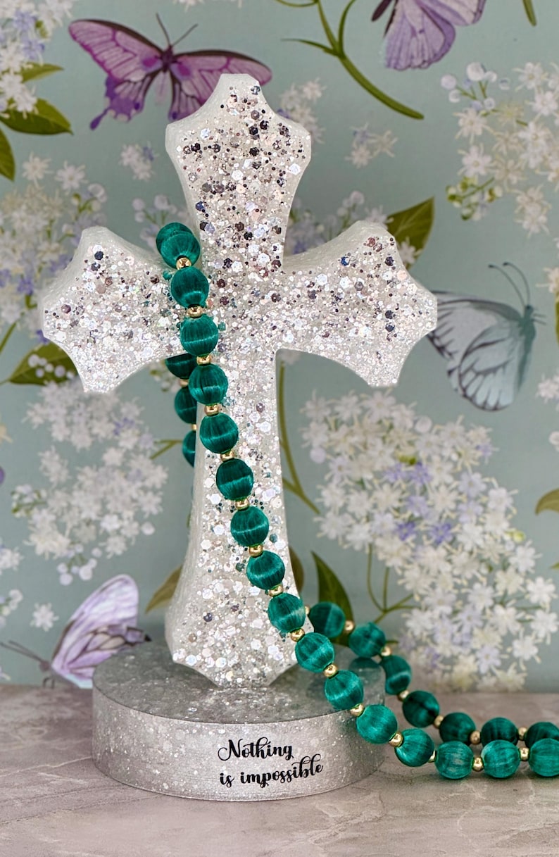 Handmade Glitter Cross With Silver Base: Resin Decor "nothing is ...