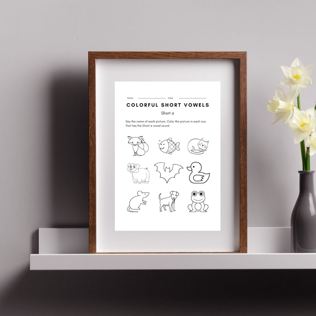 Cute Printable Colouring Sheets, Colorful Short Vowels, Instant ...