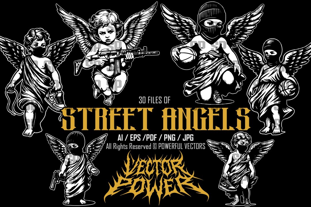 Urban Baby Angels Vector Art | Street Cherub Illustration (digital ...