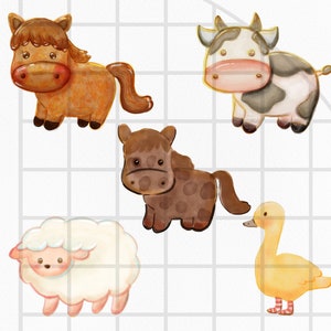 Cute Little Farm Clipart, Watercolor Farm Animals PNG Digital Clip Art ...